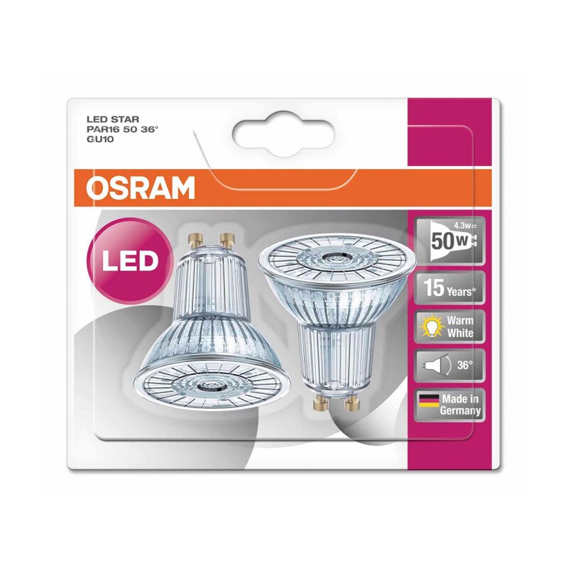 2 X Osram Led Glas Reflektor 4 3w 50w Gu10 827 Warmweiß 2700k Flood