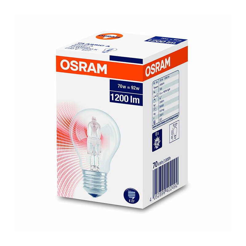 Osram Classic A Eco Halogen Leuchtmittel Birnenform 64547 A CLA 70W f Osram Classic A Eco Halogen Leuchtmittel Birnenform 64547 A CLA 70W f