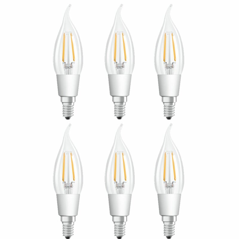 6 X Osram Led Filament Windstoß Kerze 4 5w 40w E14 Klar 470lm Glowd