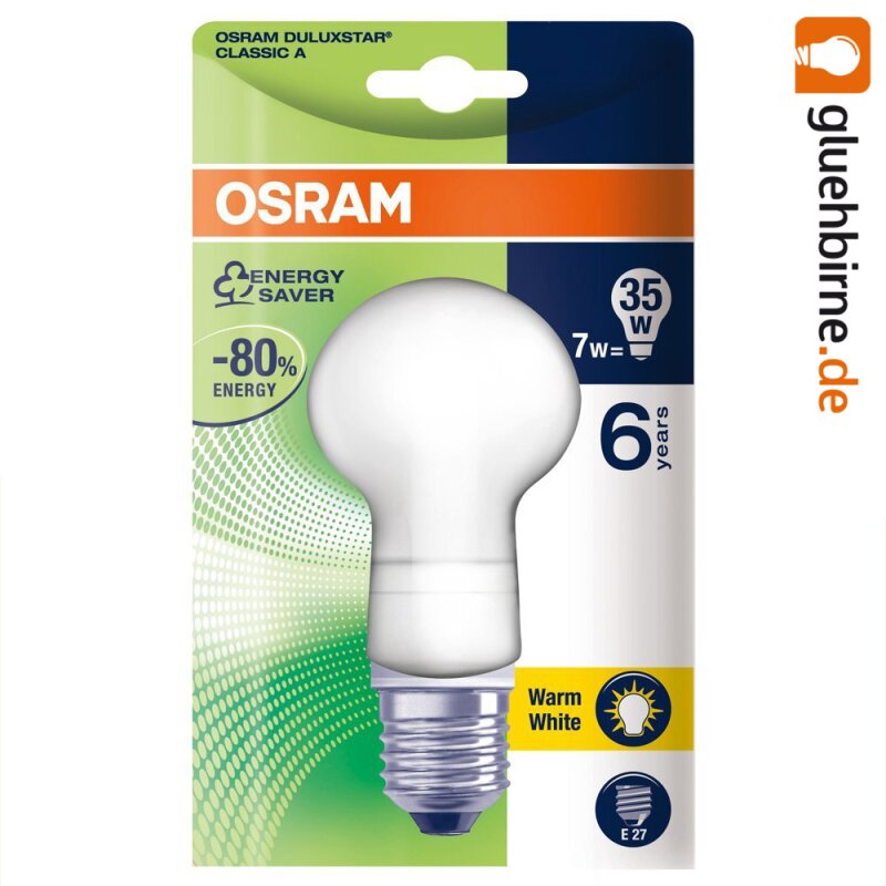 Osram Dulux Classic A 7W = 35W Warmweiß E27 Energiesparlampe Sparlamp