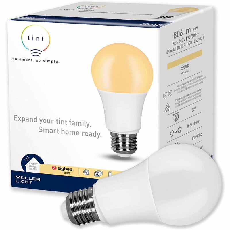 Müller-Licht Smart tint LED Leuchtmittel Birnenform A60 9W = 60W E27 Müller-Licht Smart tint LED Leuchtmittel Birnenform A60 9W = 60W E27