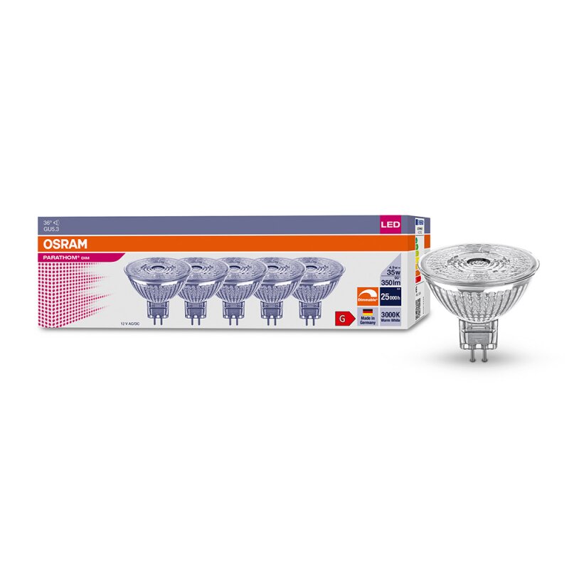 5 X Osram Led Parathom Mr16 Glas Reflektor 4 9w 35w Gu5 3 12v 350lm