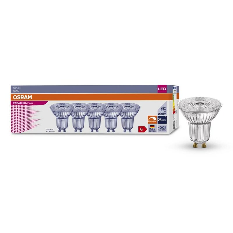 5 X Osram Led Parathom Par16 Glas Reflektor 3 4w 35w Gu10 230lm Neu