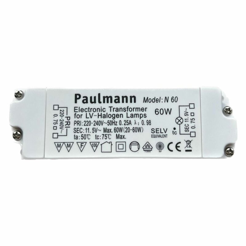 Paulmann Netzteil N60 elektronischer Halogen Trafo 20-60W 12V, 6,98