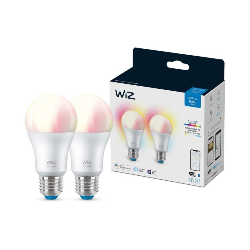 2 x WiZ Smart LED Leuchtmittel A60 Birnen 8,5W = 60W E27 matt 806lm C 2 x WiZ Smart LED Leuchtmittel A60 Birnen 8,5W = 60W E27 matt 806lm C